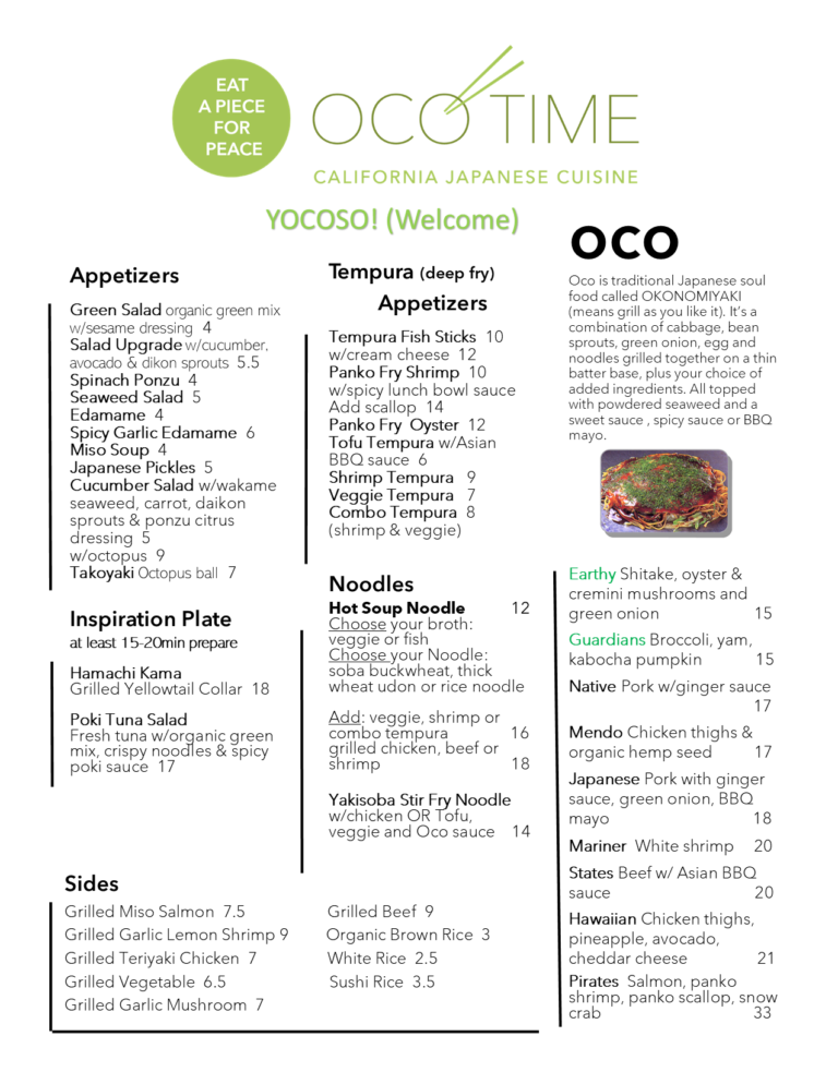 MENU – OCO TIME & IT'S TIME