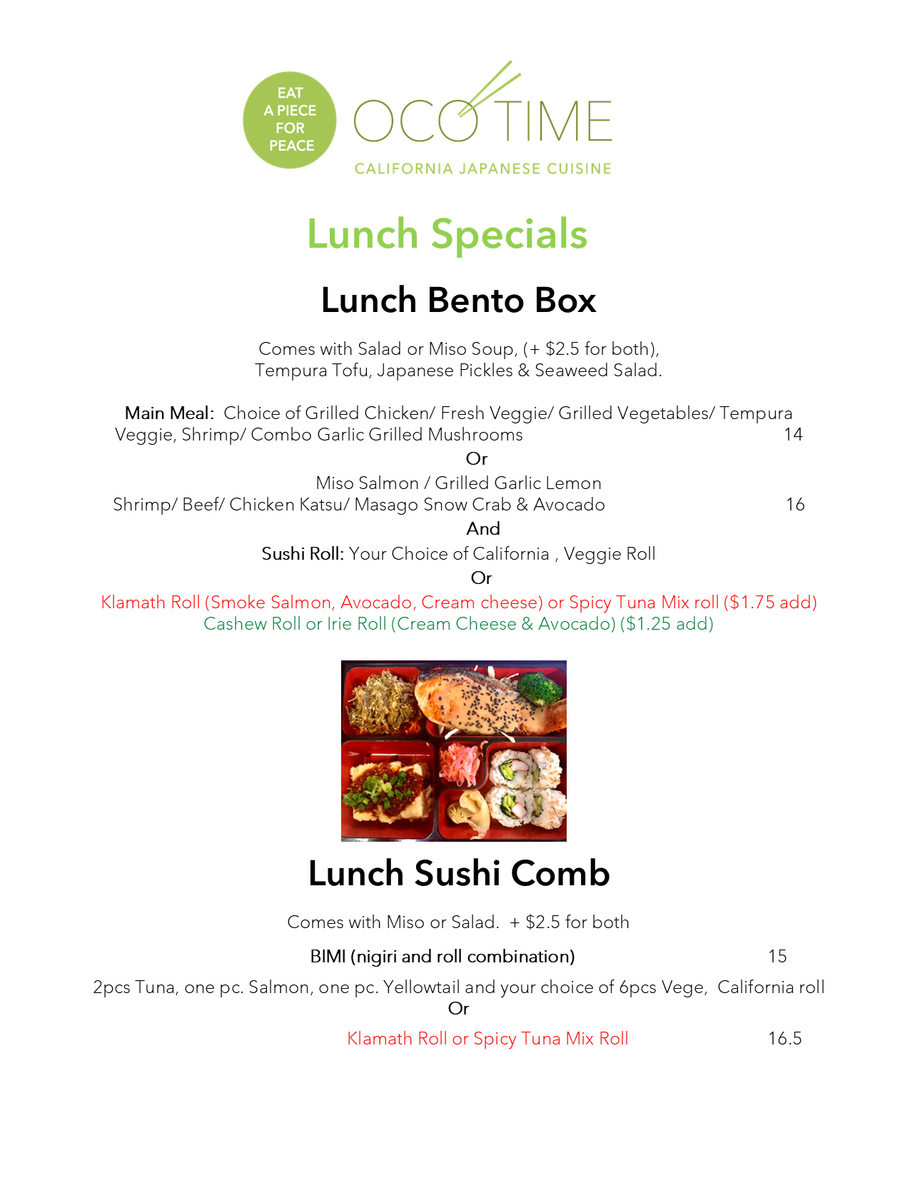 MENU – OCO TIME & IT'S TIME