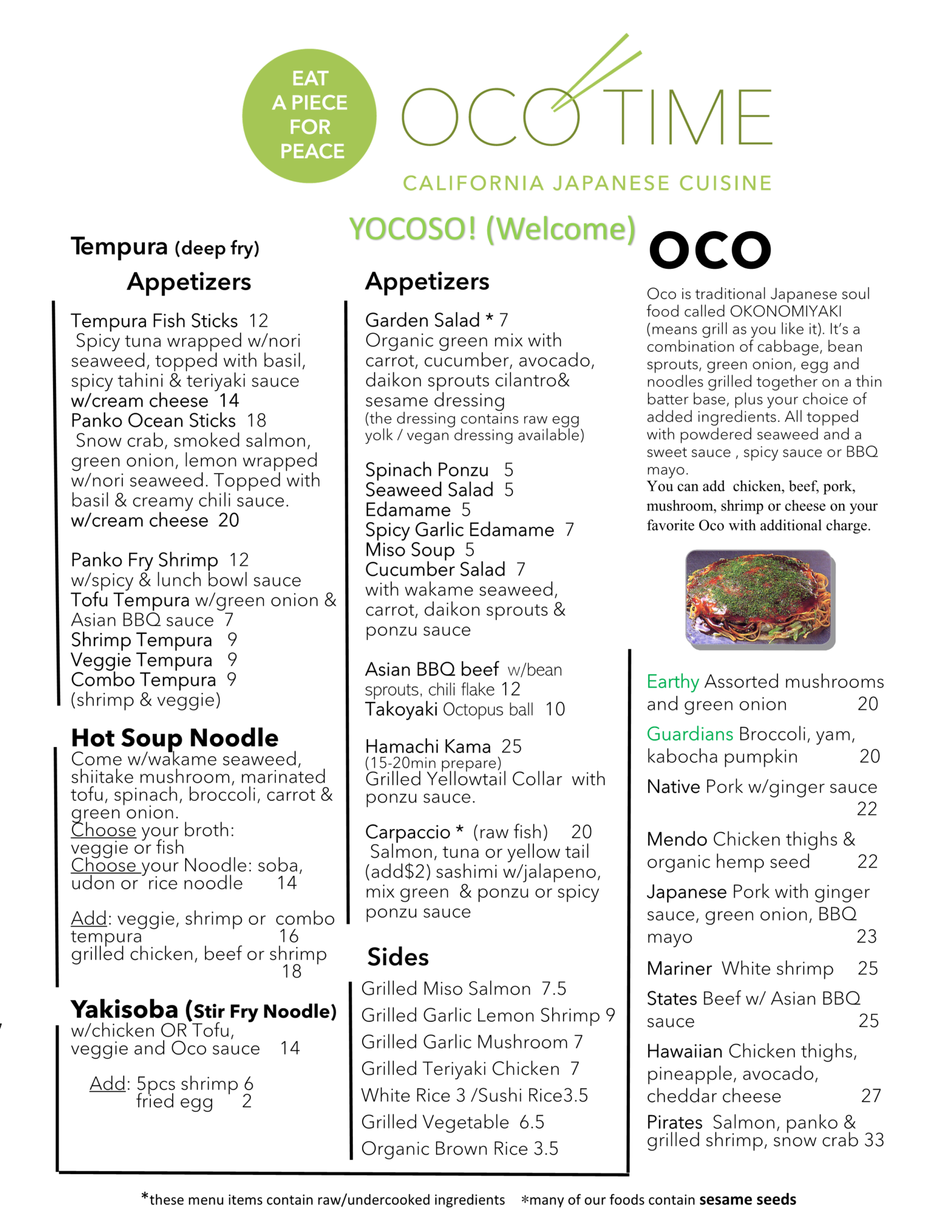 MENU – OCO TIME & IT'S TIME